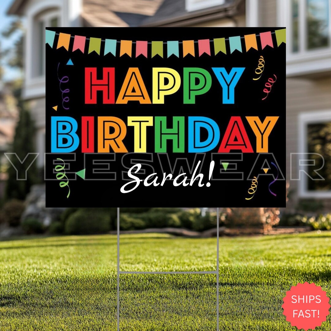 Happy Birthday Yard Sign,custom Lawn Sign With Name,colorful Outdoor ...