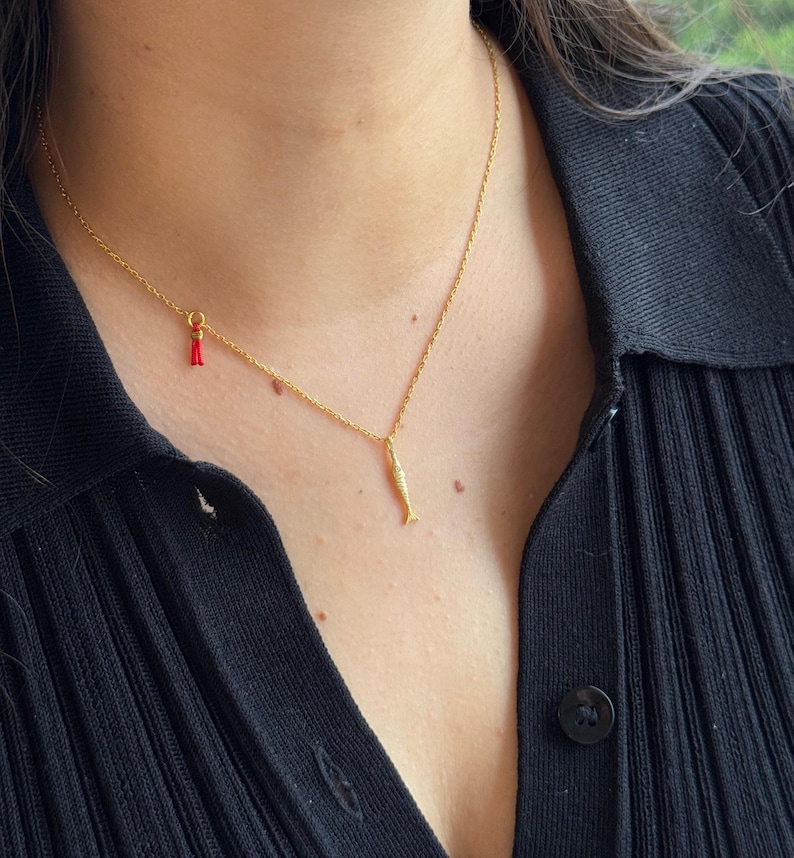 Dainty Fish Necklace, Fish Charm Necklace, Fish Lover Pendant, Red ...