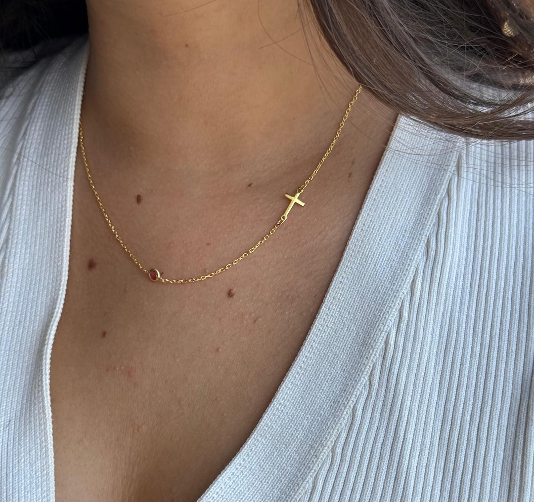 Personalized Birthstone Cross Necklace: Sterling Silver, Gold or Rose ...