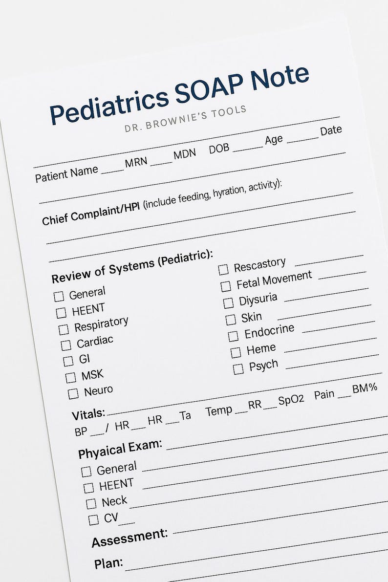 Pediatrics SOAP Note Template | Printable A5 PDF | Pediatric Medicine ...