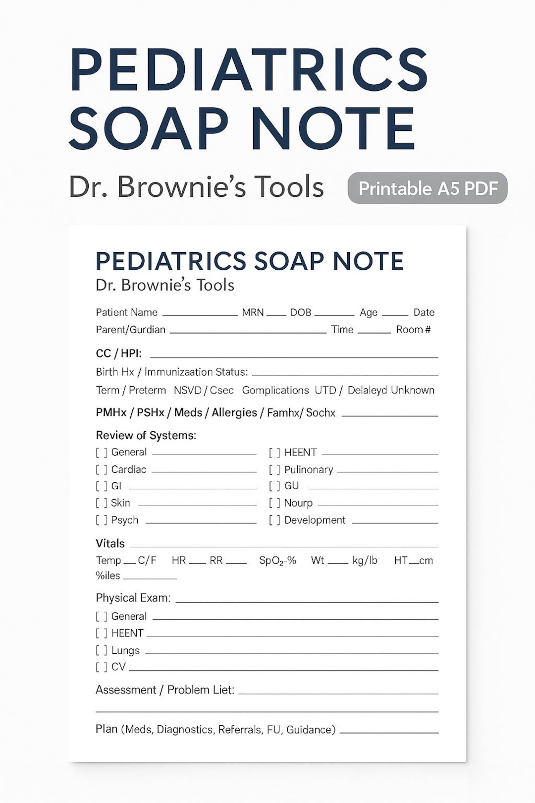 Pediatrics SOAP Note Template | Printable A5 PDF | Pediatric Medicine ...