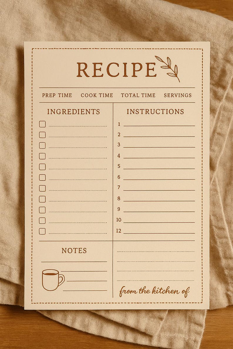 Rustic Recipe Card Template | Printable Kitchen Organizer (digital ...
