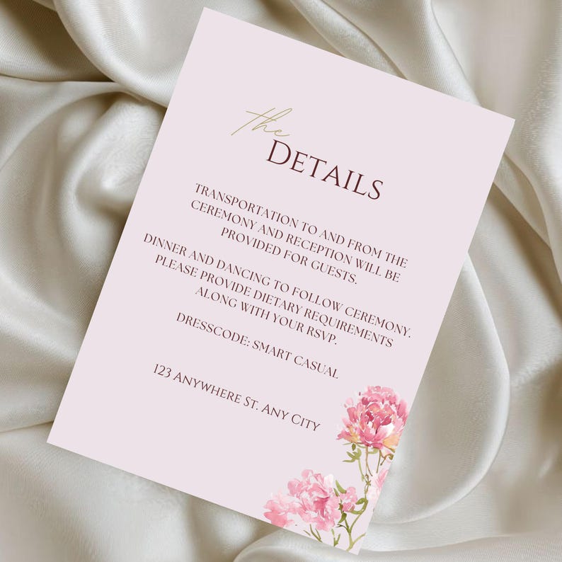Pink Peony Floral Wedding Invitation Suite, Romantic Elegant Canva ...