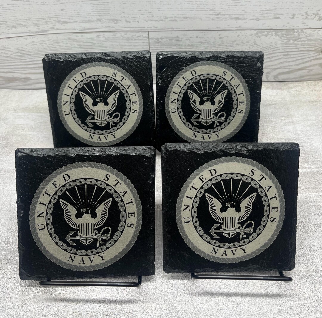Custom Laser Engraved Slate Coasters Military Set of 4 US Navy - Etsy