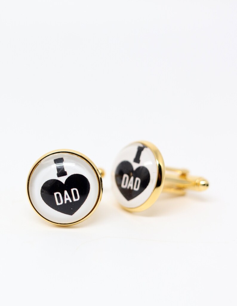 I Love Dad Cuff Links, Gold Tone Heart Cufflinks for Dad, Son to Father Gift From Daughter ...
