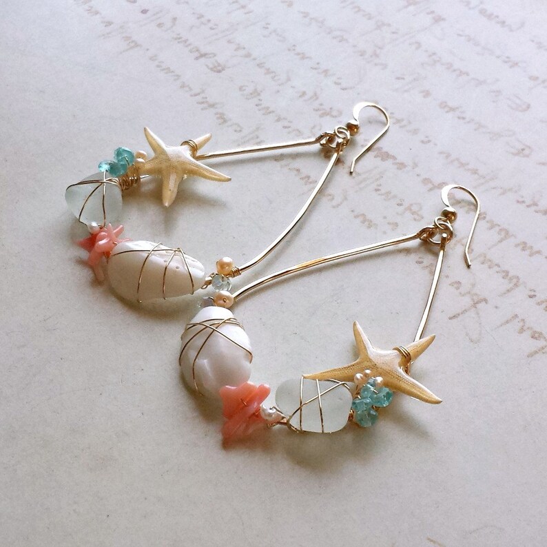 Teardrop Beach Hoops Starfish Teardrop Hoops Real Starfish - Etsy