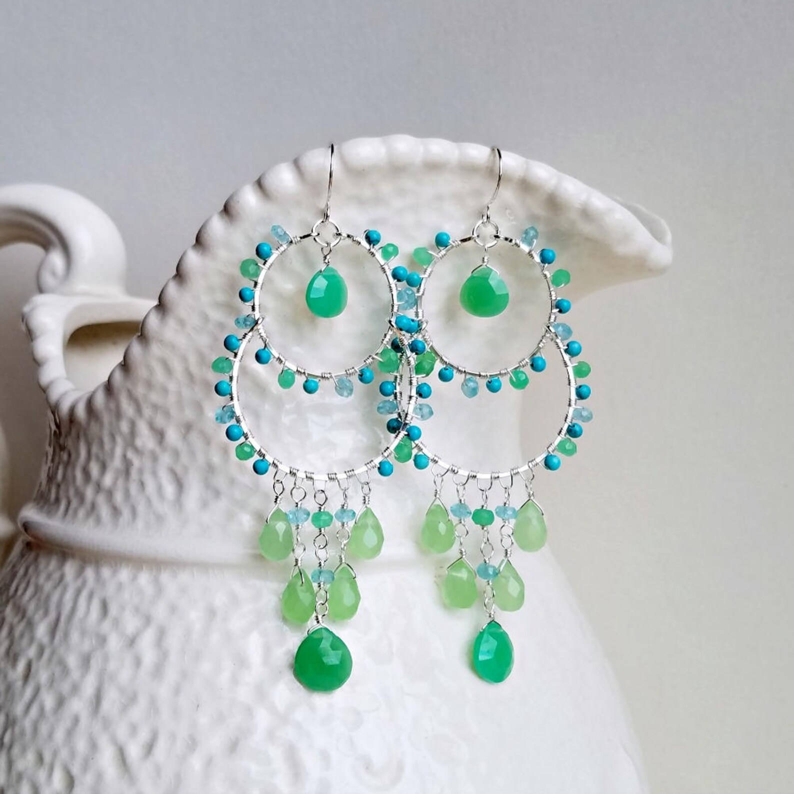 Turquoise Chandelier Earrings, Blue Green Chandelier, Bollywood ...