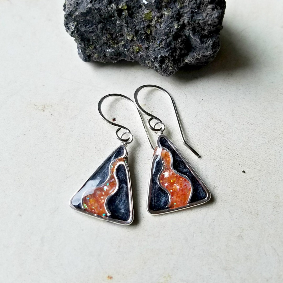 Hawaiian Volcano Earrings, Lava Resin Earrings, Volcanic Eruption ...