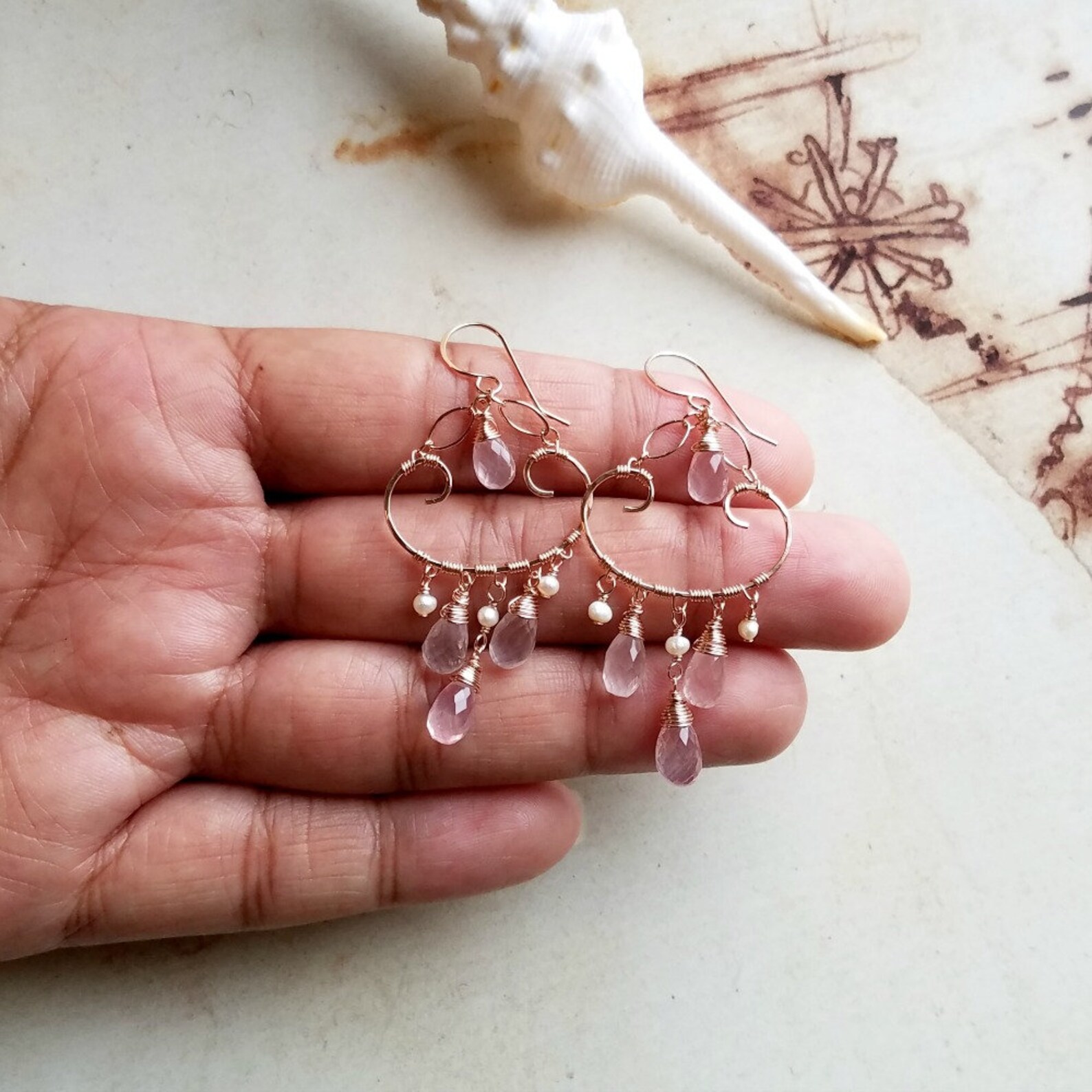 Rose Quartz Chandelier Earrings Pink Quartz Earrings Pale - Etsy