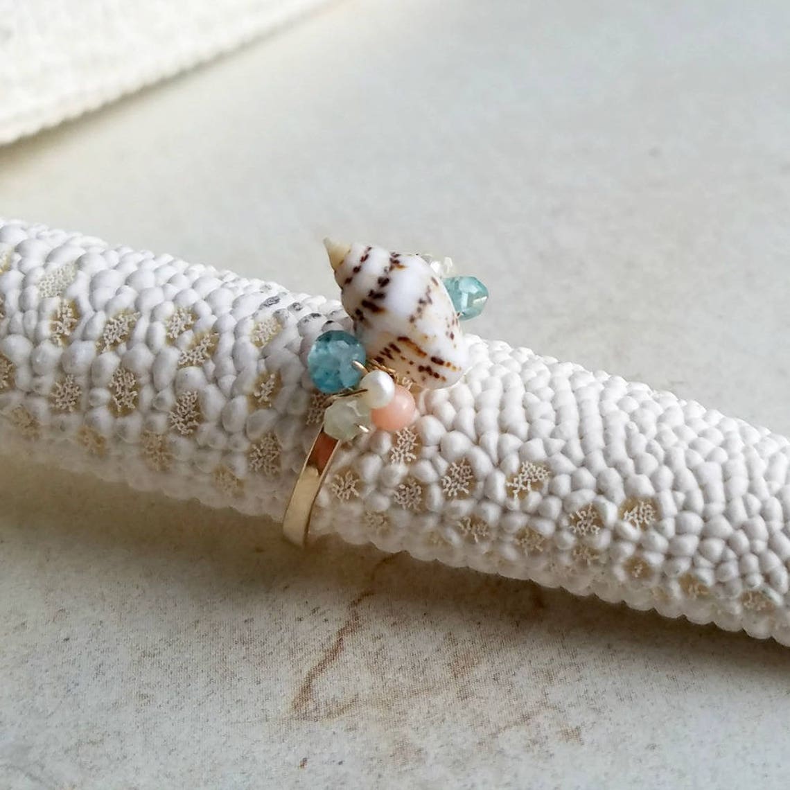Pink Mint Gemstone Ring Wire Wrapped Shell Ring Adjustable - Etsy
