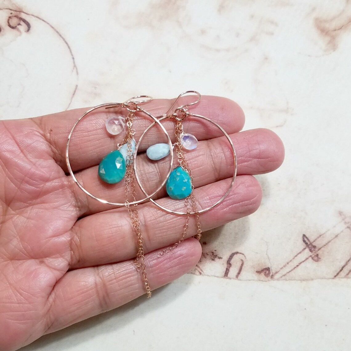 Turquoise Larimar Hoop Earrings Turquoise Hoop Dangle - Etsy