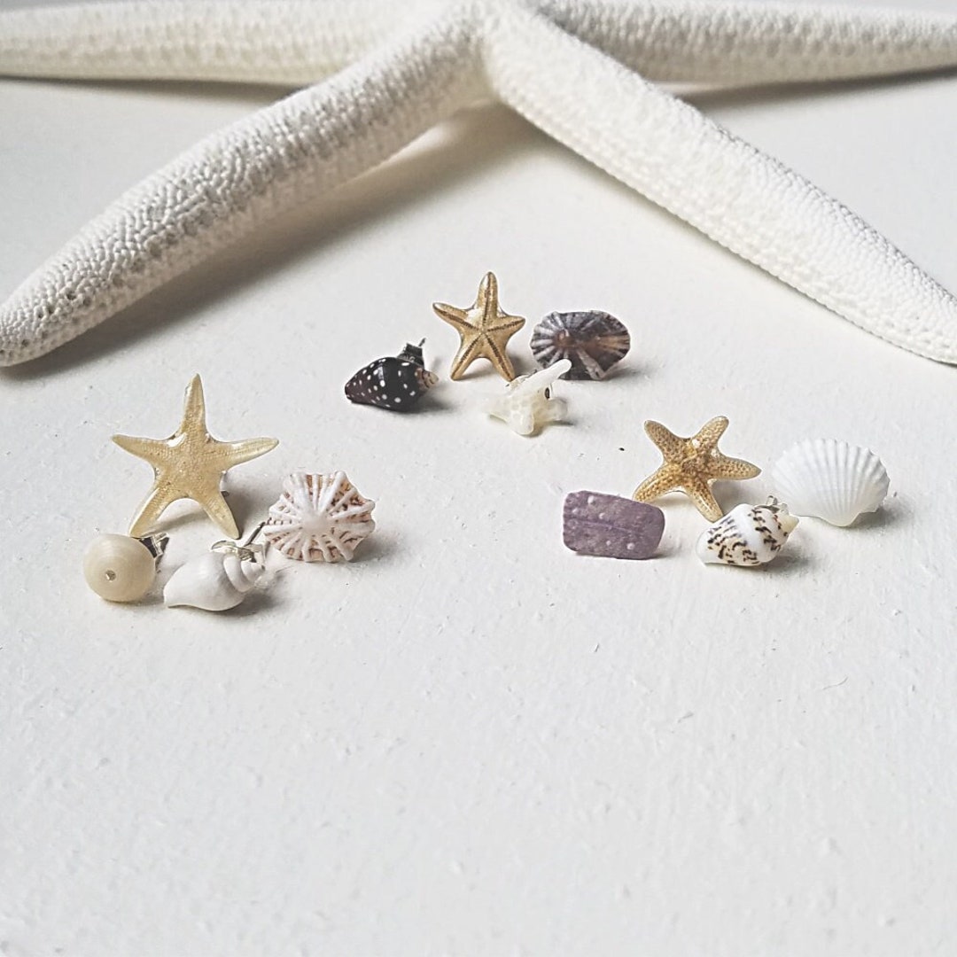 Mismatched Studs, Tiny Shell Studs, Hawaiian Shell Earrings, Real ...