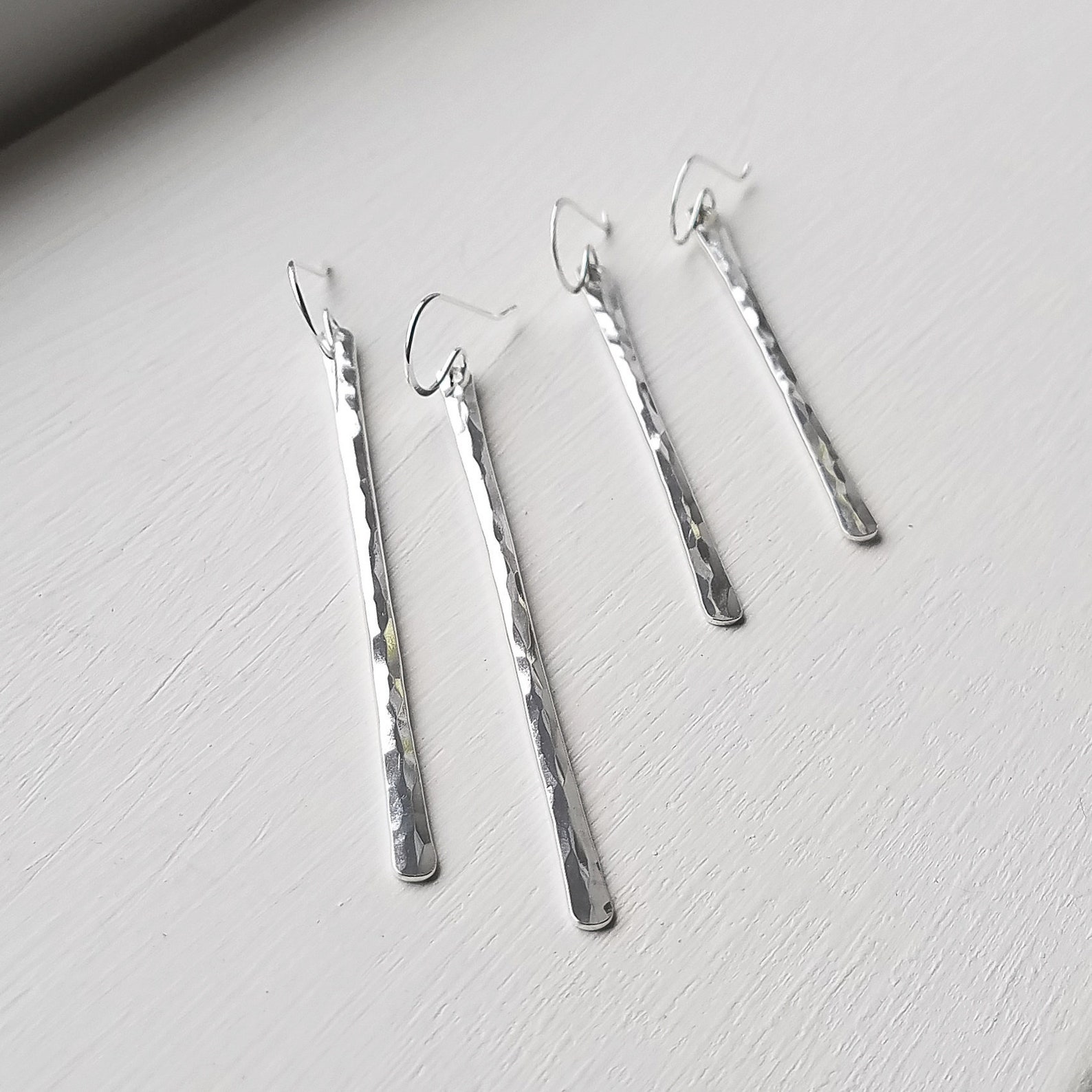 Long Silver Stick Earrings Hammered Sterling Silver Bar - Etsy