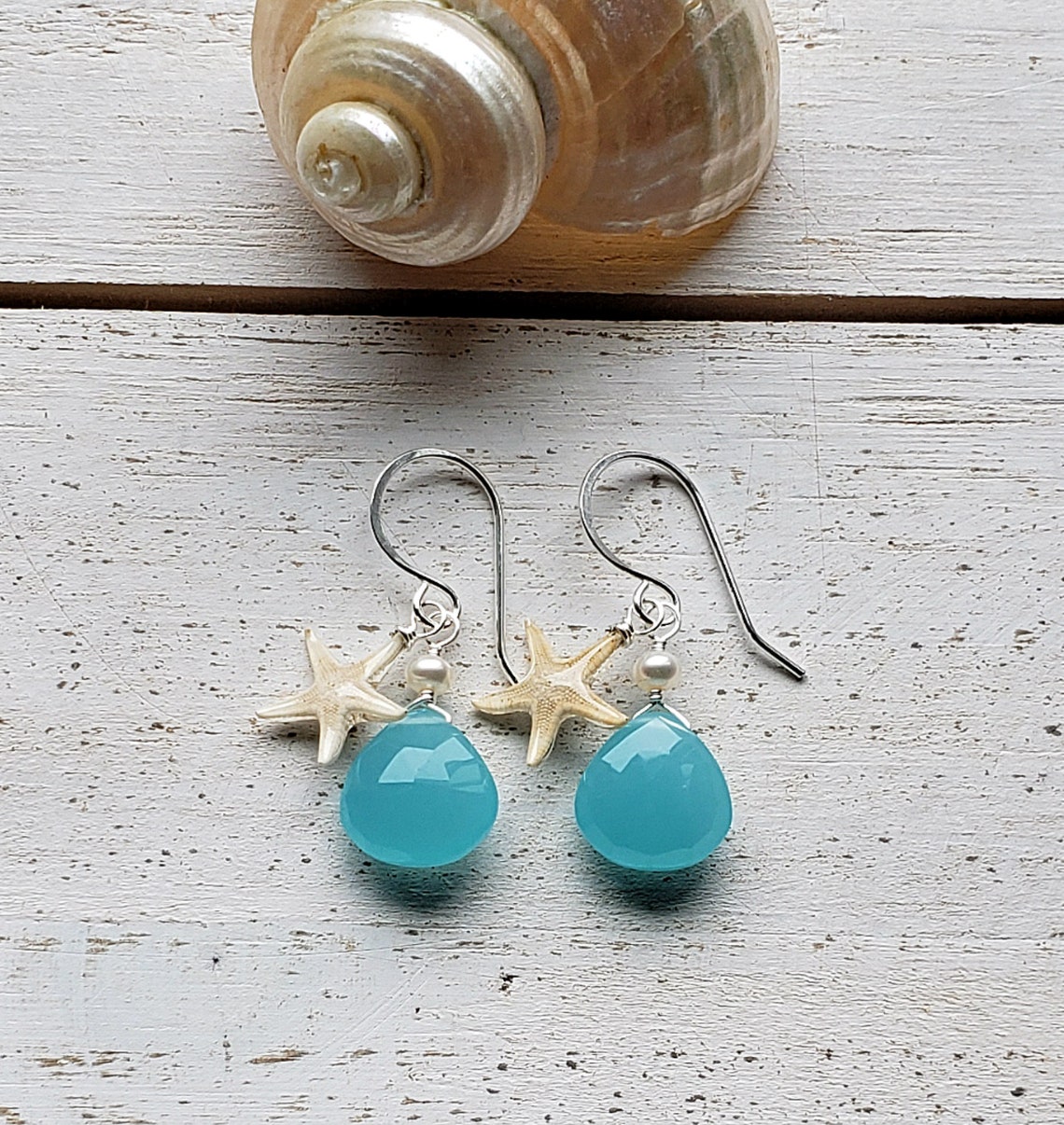 Tiny Starfish Drop Earrings Aqua Beach Dangle Earrings Real | Etsy
