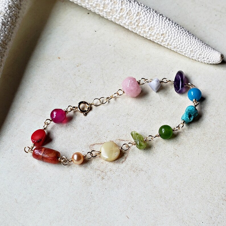 Rainbow Gemstone Bracelet Colorful Multi Gemstone Bracelet - Etsy