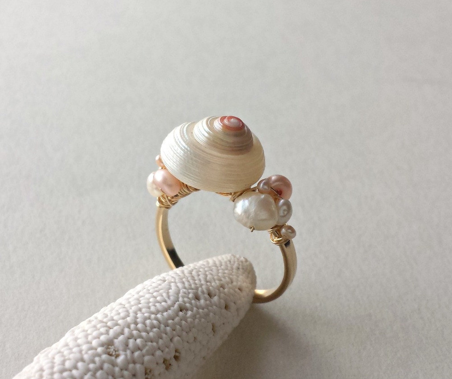 Adjustable Shell Ring Wire Beach Ring Seashell Ring Pink - Etsy