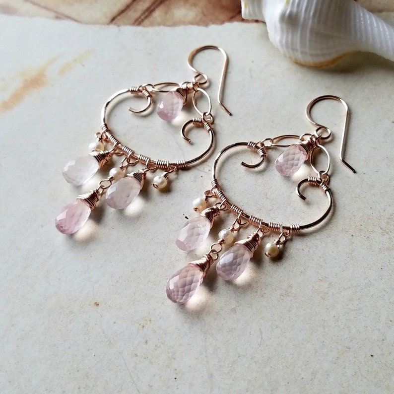 Rose Quartz Chandelier Earrings Pink Quartz Earrings Pale - Etsy