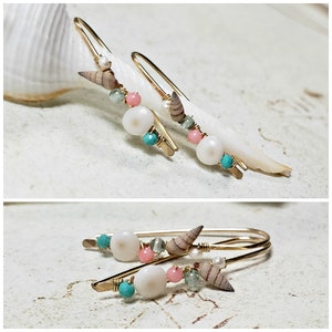 Tiny Shell Threader Earrings, Hawaiian Shell Earrings, Tiny Seashell ...