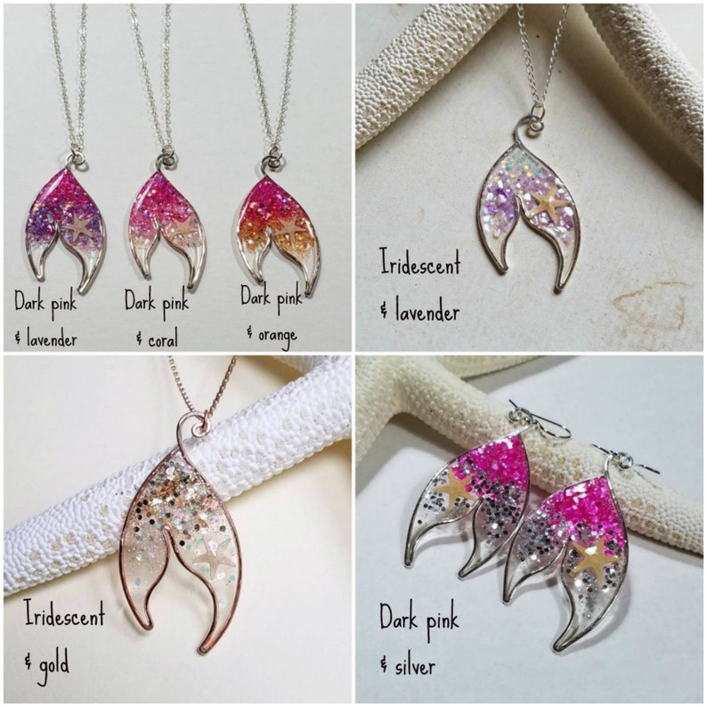 ROSE GOLD FILLED Mermaid Flipper Necklace Resin Beach - Etsy