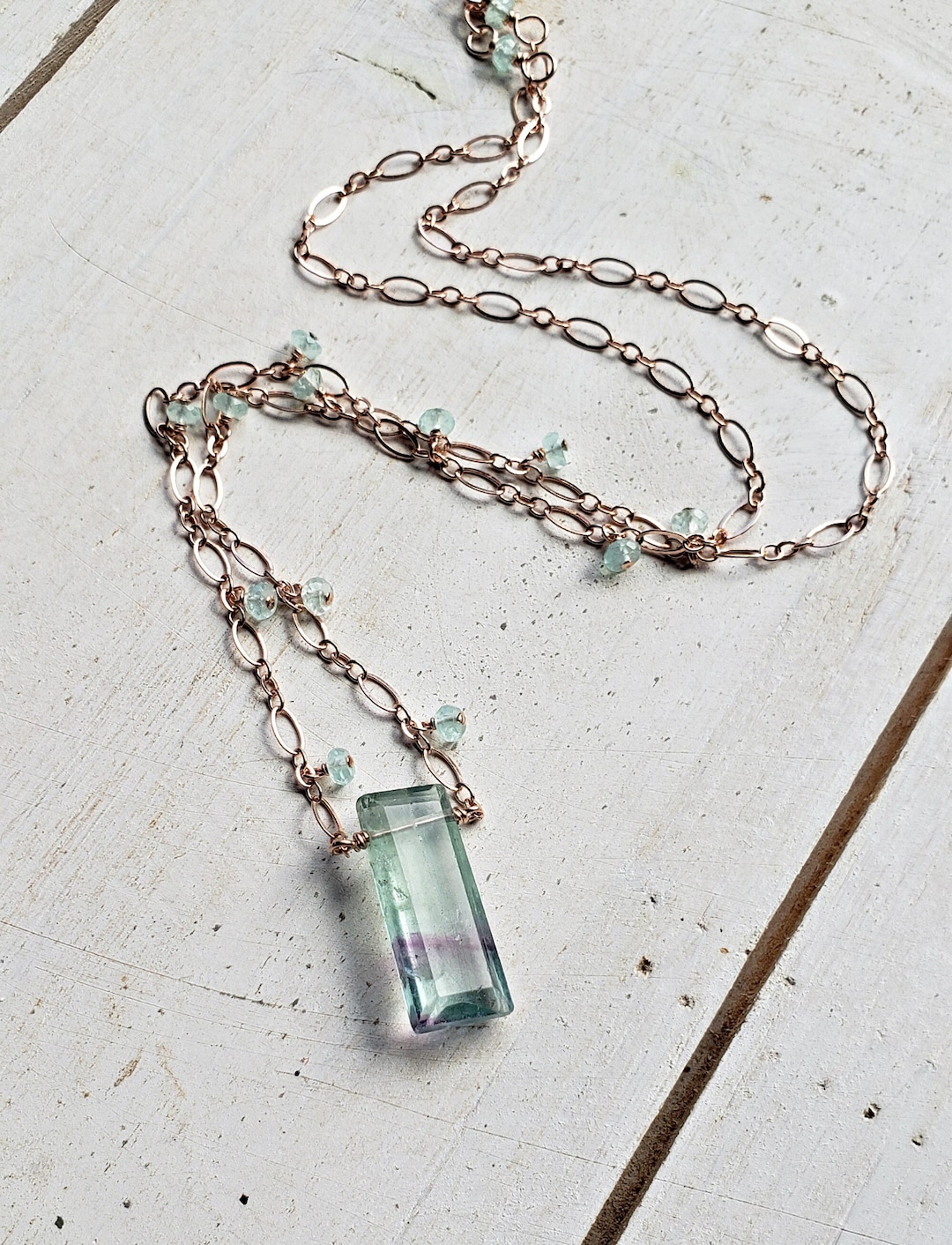 Green Fluorite Necklace, Mint Green Necklace, Green Rectangle Pendant ...