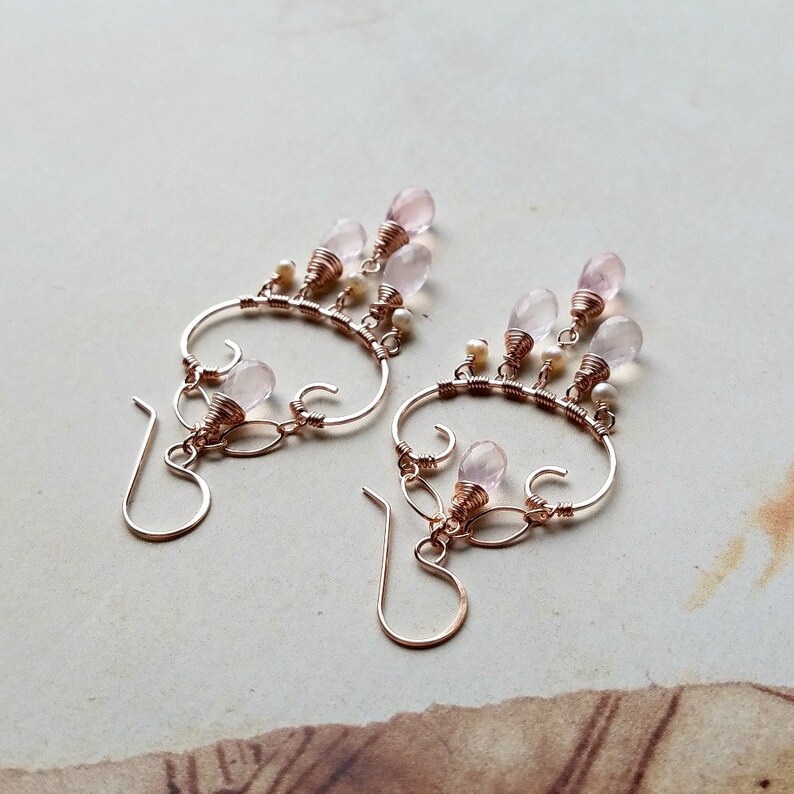 Rose Quartz Chandelier Earrings Pink Quartz Earrings Pale - Etsy