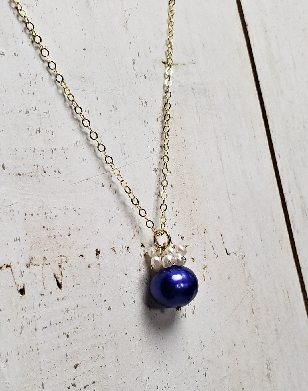 Royal Blue Pearl Necklace, Blue Pearl Solitaire, Blue White Pearl ...