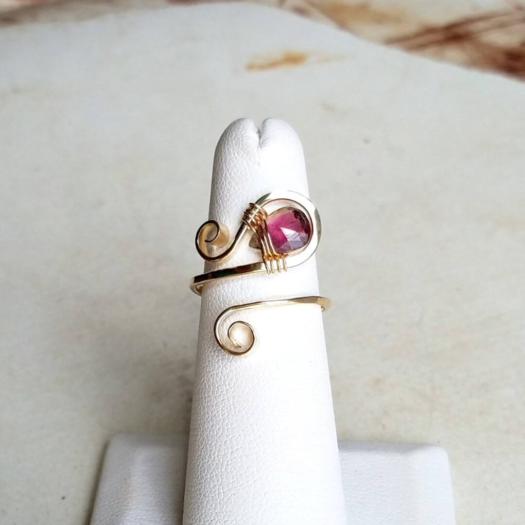 Wire Wrapped Paisley Ring, Adjustable Birthstone Ring, Paisley Gemstone ...