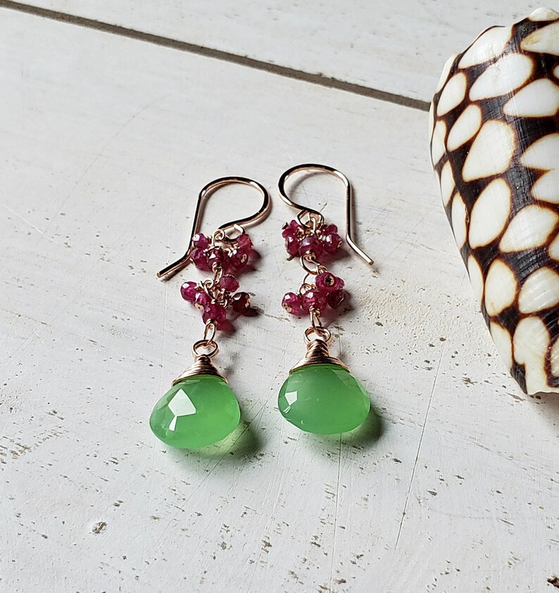 Ruby Green Earrings Pink Green Cluster Earrings Dark Ruby - Etsy