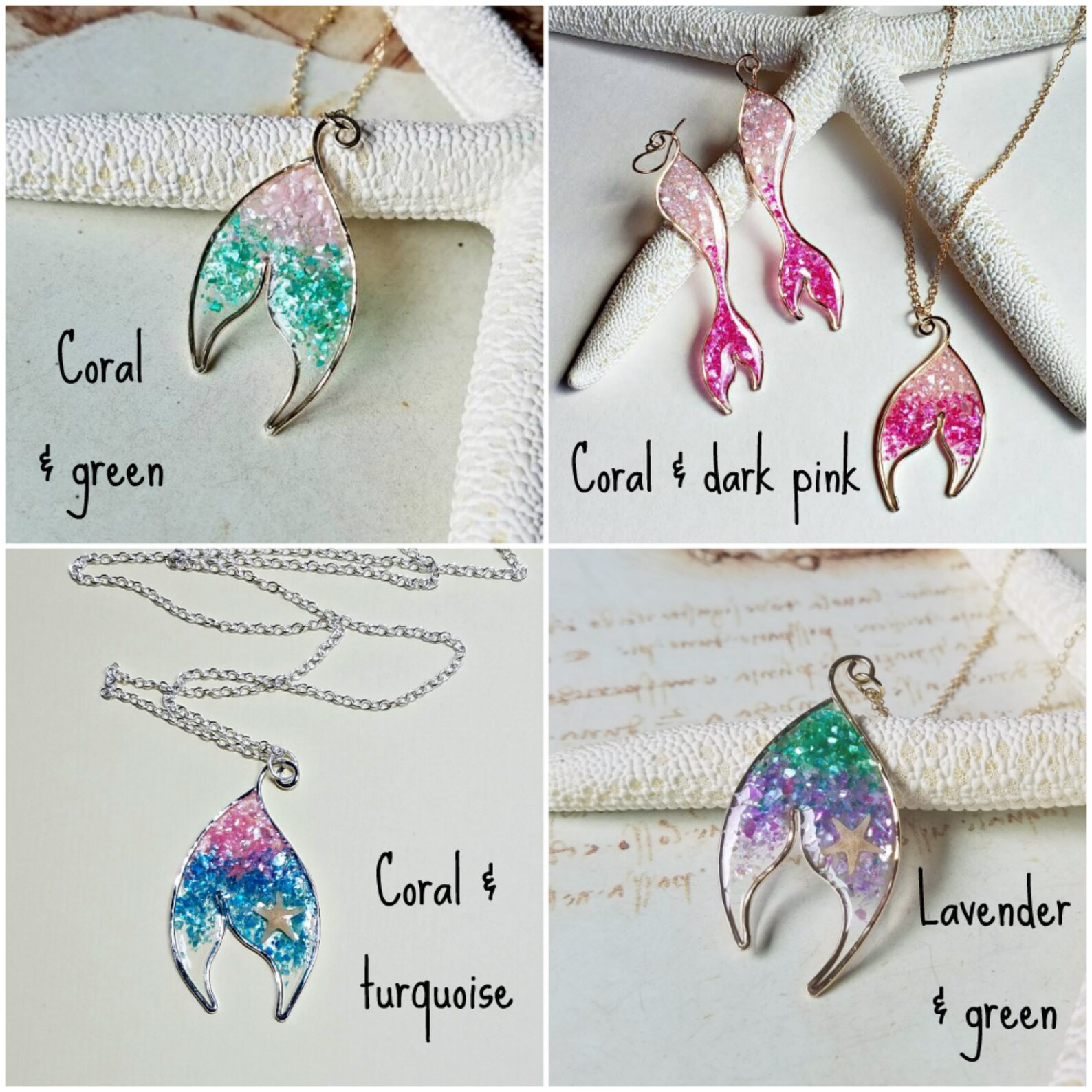 ROSE GOLD FILLED Mermaid Flipper Necklace Resin Beach - Etsy