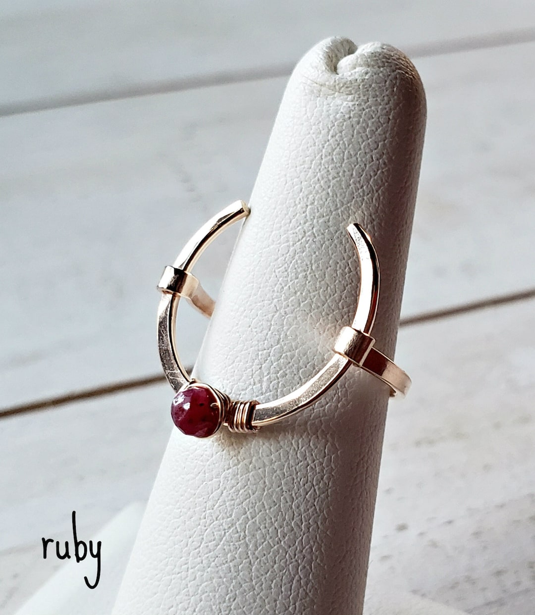 Gemstone Moon Ring, Hammered Crescent Moon Ring, Half Moon Wire Ring ...