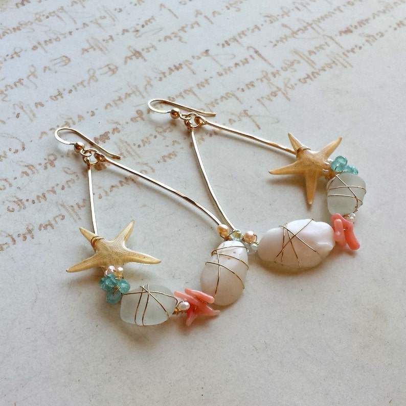 Teardrop Beach Hoops Starfish Teardrop Hoops Real Starfish - Etsy