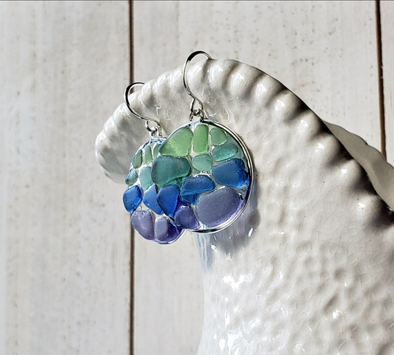 Peacock Beach Glass Hoops Tiny Sea Glass Hoop Earrings Ombre - Etsy