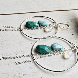 Turquoise Larimar Hoop Earrings, Turquoise Moonstone Cluster, Larimar ...