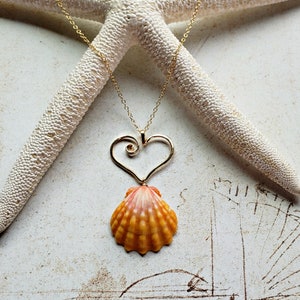 Heart Sunrise Shell Necklace, Spiral Heart Necklace, Gold Hawaiian ...