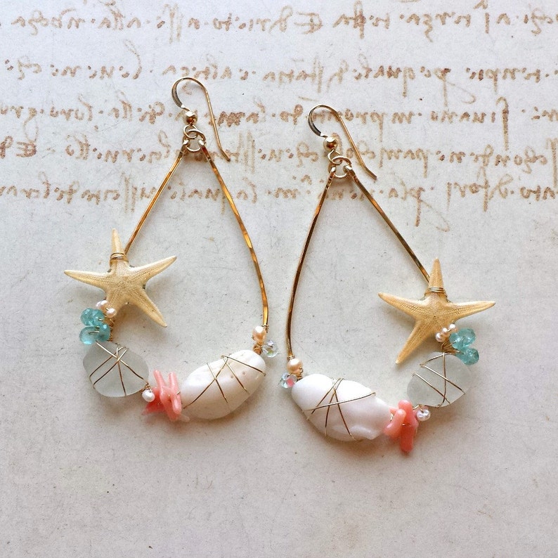 Teardrop Beach Hoops Starfish Teardrop Hoops Real Starfish - Etsy