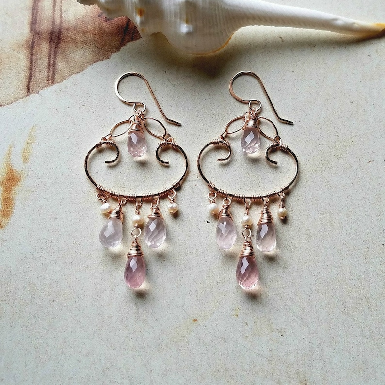 Rose Quartz Chandelier Earrings Pink Quartz Earrings Pale - Etsy