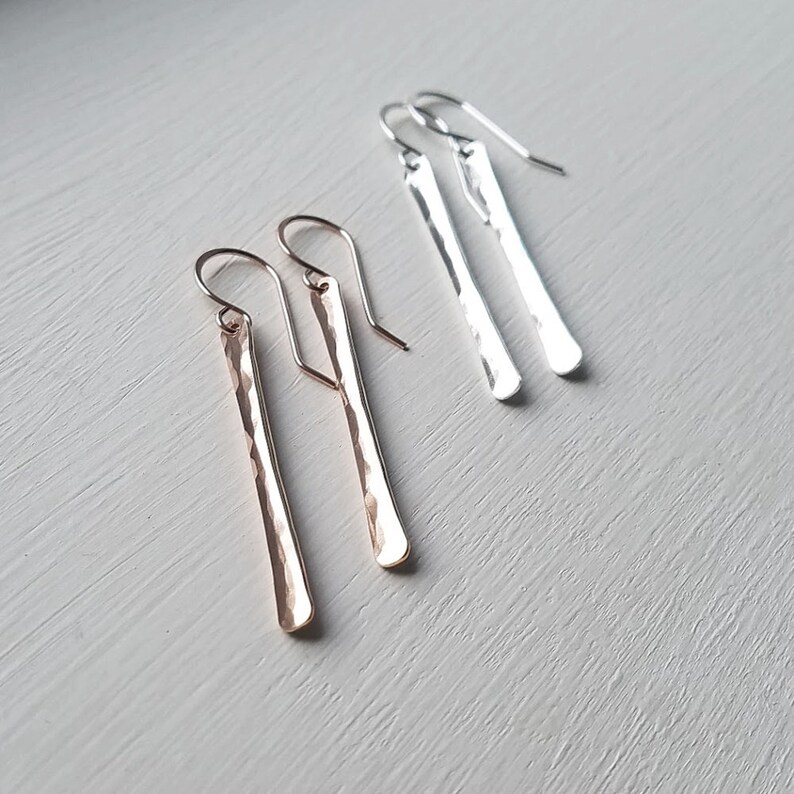 Long Silver Stick Earrings Hammered Sterling Silver Bar - Etsy