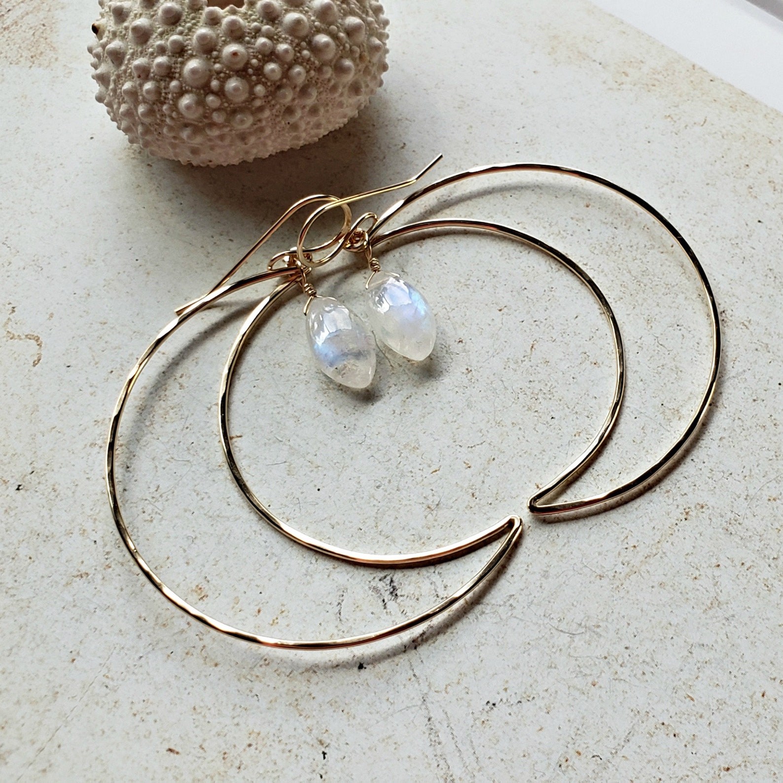 Moonstone Crescent Moon Hoops Labradorite Crescent Moon | Etsy