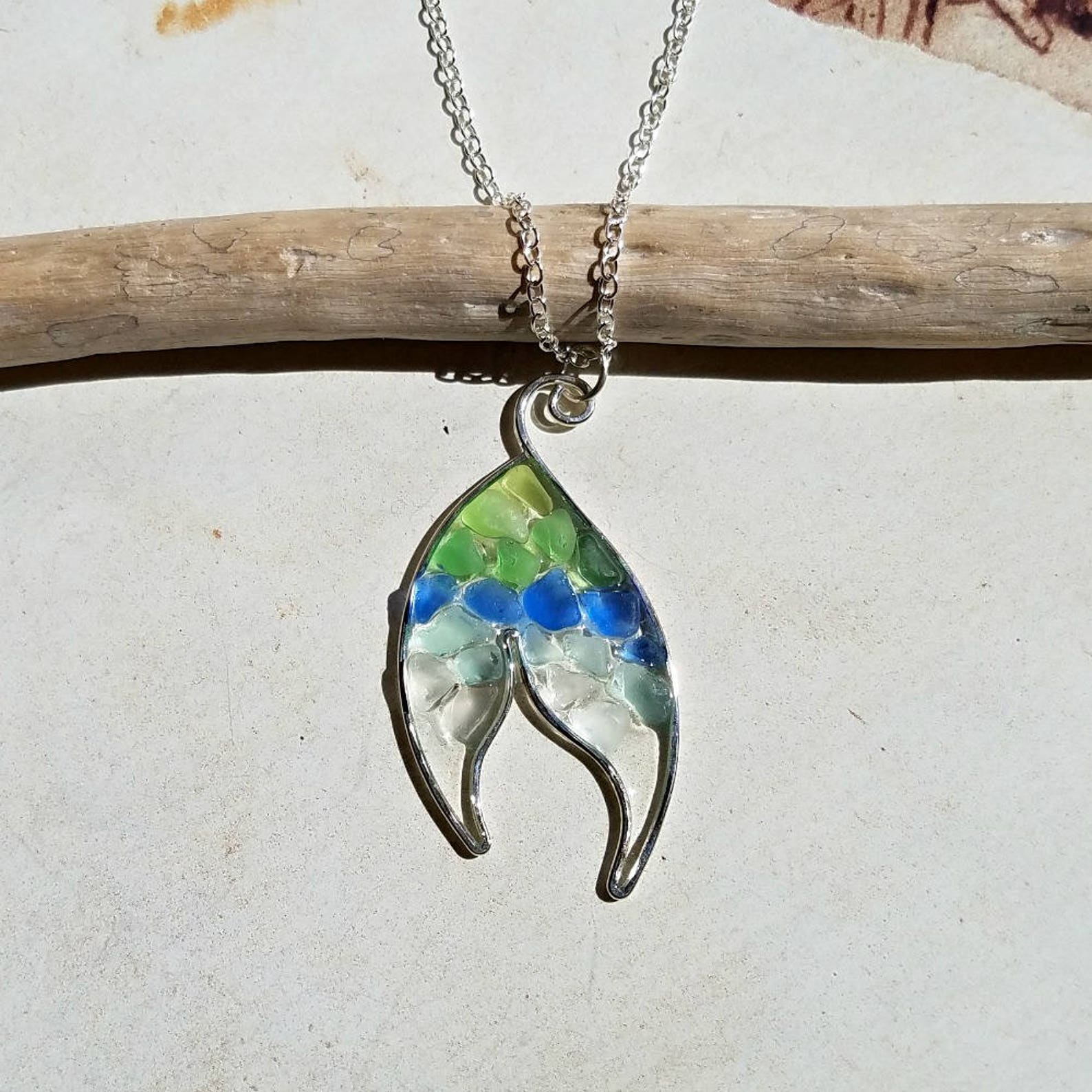 Sea Glass Mermaid Necklace Beach Glass Mermaid Tail Blue - Etsy