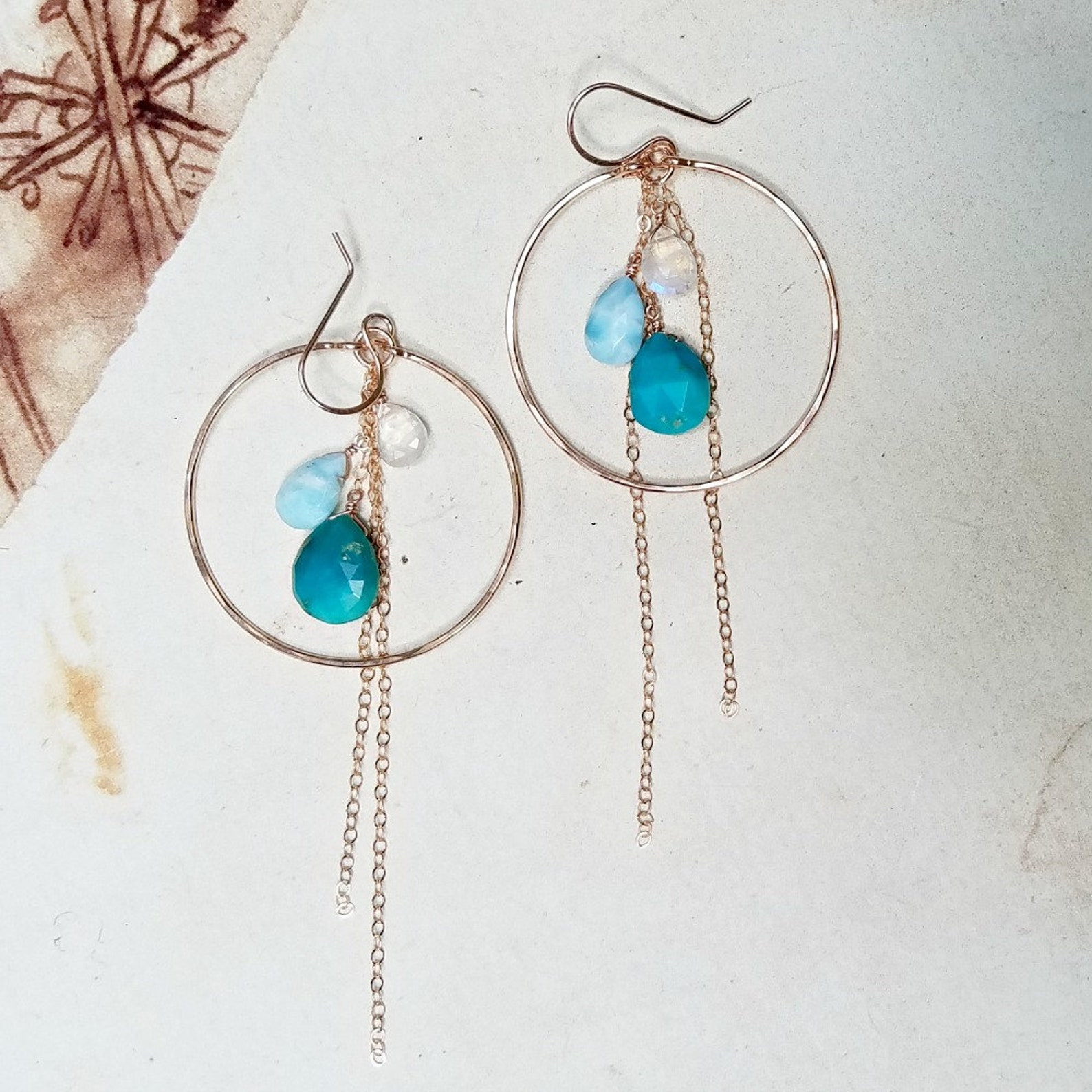 Turquoise Larimar Hoop Earrings Turquoise Hoop Dangle - Etsy