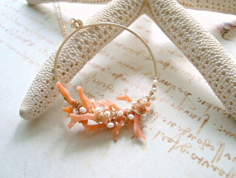 Pink Coral Brach Necklace Woven Coral Necklace Pearl Coral | Etsy