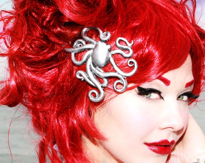 Octopus Hair Clip SILVER / PEWTER Color Steampunk Rococo - Etsy