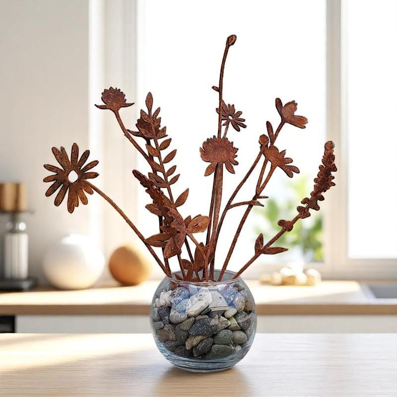 Rusty Metal Yard Art Flowers - Etsy UK