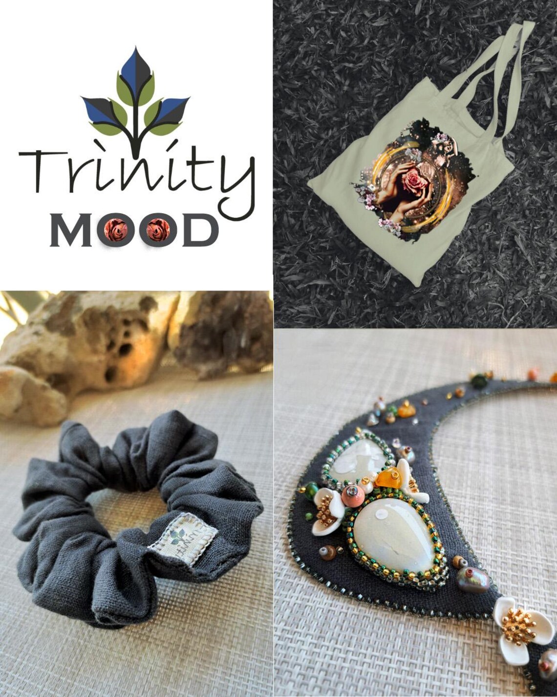 Hand-embroidered Peter Pan Collar Necklace – Linen, Amber & Swarovski ...