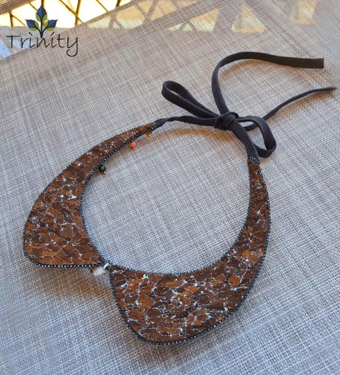 Hand-embroidered Peter Pan Collar Necklace – Linen, Amber & Swarovski ...