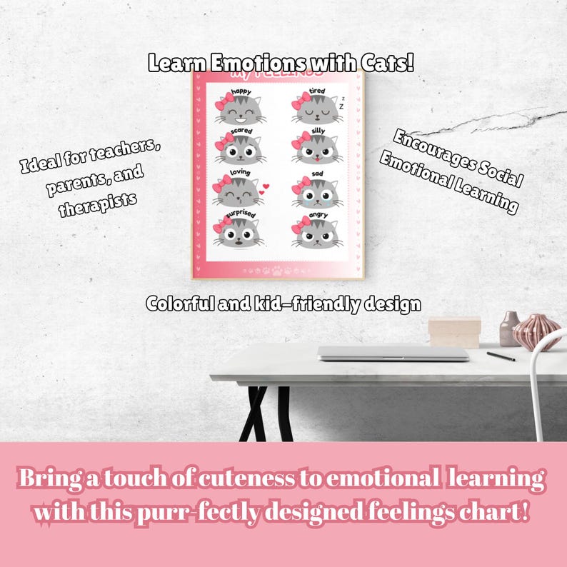 Kids Feelings Chart- Cat-themed Emotions Chart for Classroom or Home - Etsy