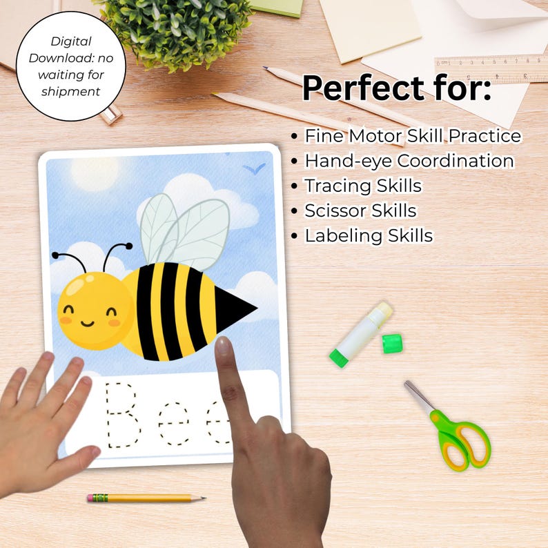 Bee Cut & Paste Worksheet | Printable Craft and Tracing Activity for ...