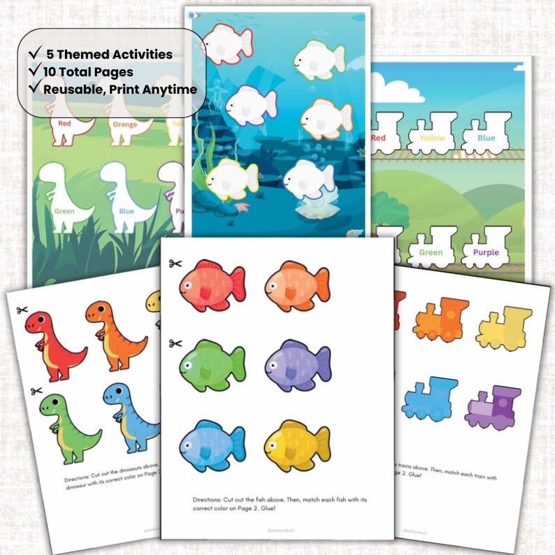 Color Matching Cut and Glue Worksheets | Rainbow Colors Preschool ...