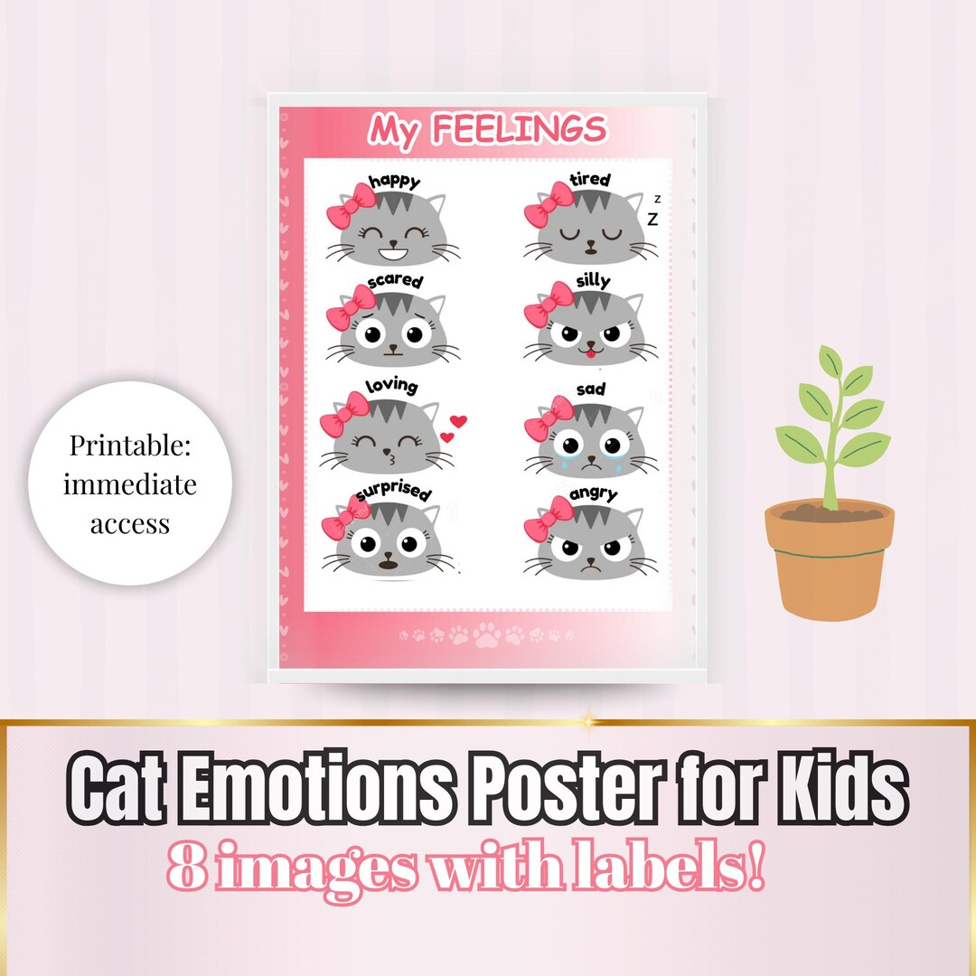 Kids Feelings Chart- Cat-themed Emotions Chart for Classroom or Home - Etsy