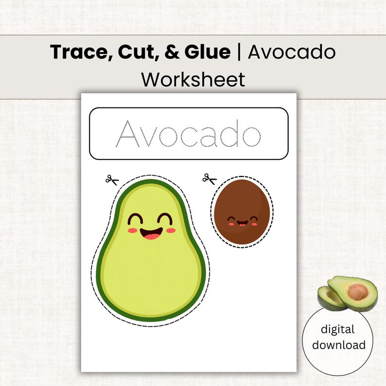 Avocado Cut & Glue Worksheet | Printable Craft Activity for Kids - Etsy